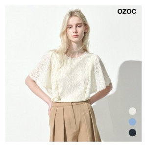 OZOC 여성 라운드 훌소매 레이스 블라우스 : 에누리 가격비교