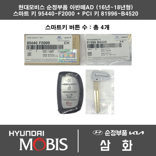 현대 아반떼AD 스마트키 세트 95440-F2000 + 81996-B4520 버튼 4개 - 에누리 가격비교