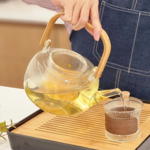 투썬빌리지 우드핸들 직화 내열유리 인퓨저 차주전자 1000ml 티팟 차호 차우리기 거름망 티포트 꽃차 잎차 녹차 표일배 차주전자