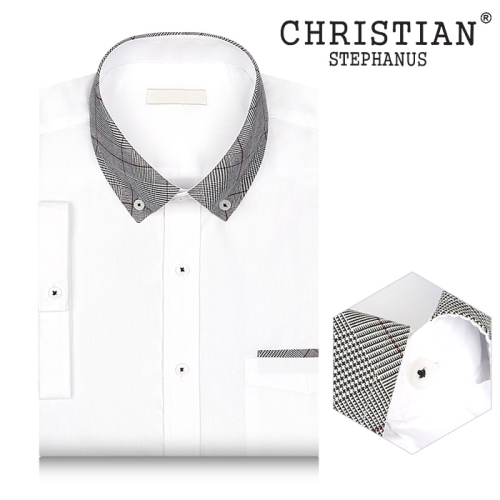 에이폴켄 Christian Stephanus 체크카라 무지 반슬림 95130사이즈 반팔와이셔츠_남방_셔츠 215_216 반팔 ...