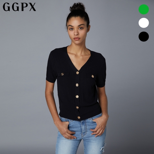 GGPX V넥 골드 스냅버튼 썸머 니트 가디건 GO4KG001F - 에누리 가격비교