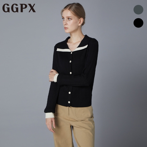 GGPX 배색 플랫 카라 골지 니트 가디건 GO8KG049F - 에누리 가격비교
