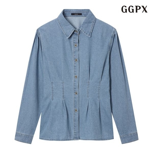 GGPX 핀턱 데님 카라 셔츠 GPABA006D - 에누리 가격비교