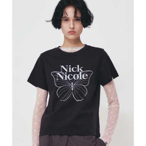닉앤니콜 NICKNICOLE BUTTERFLY NICOLE LABEL SLIM TOP_BLACK SILVER ...
